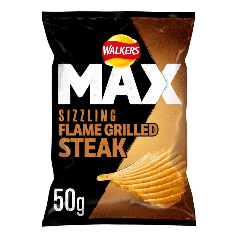 Walkers Max Sizzling Flame Grilled Steak Ridged Crisps 50G (24 Pack)