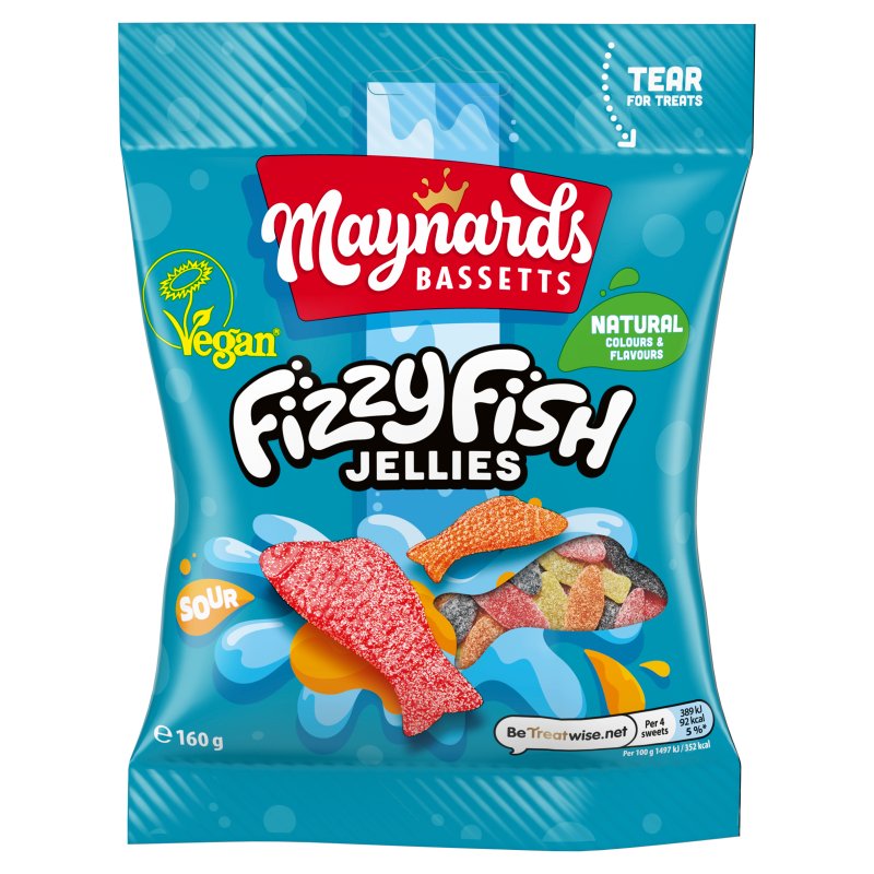 Maynards Bassetts Fizzy Fish Sweets Bag 130G (10 Pack)